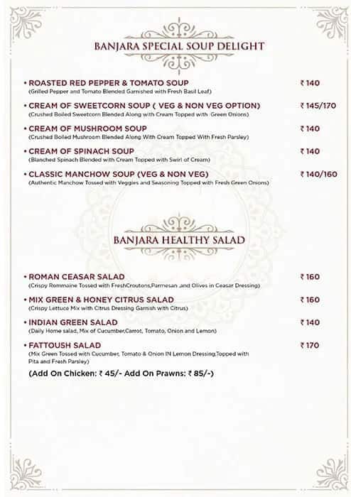 Menu at Hotel Banjara, Virar
