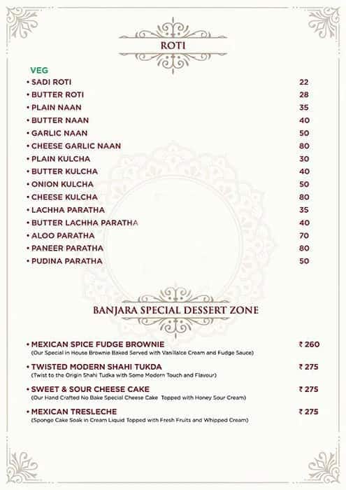 Menu at Hotel Banjara, Virar