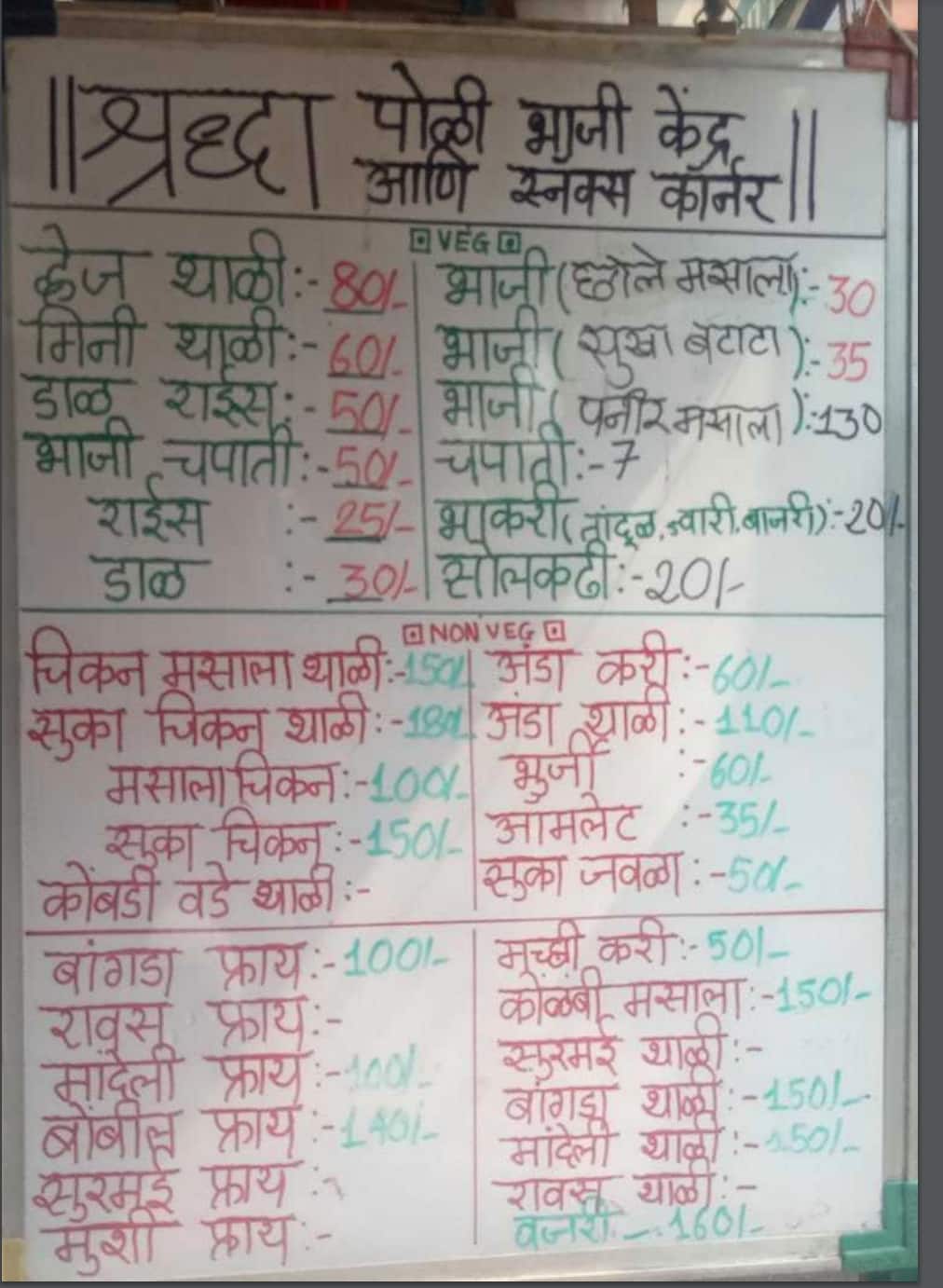 Menu of Shraddha Poli Bhaji Kendra & Kitchen, Bhandup, Mumbai