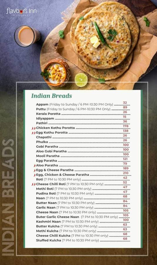Menu of Flavours Inn Restaurant, New BEL Road, Bangalore