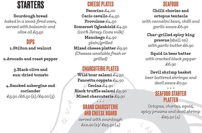 Menu at Esca cafe, London, 160 Clapham High St