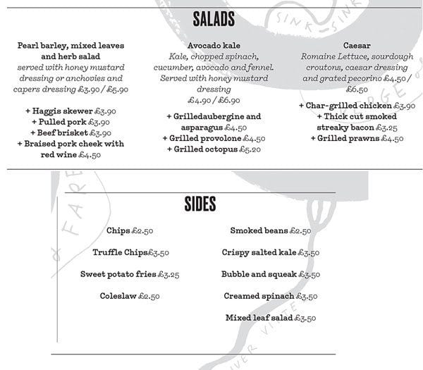 Menu at Esca cafe, London, 160 Clapham High St