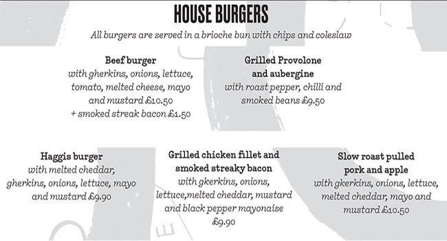 Menu at Esca cafe, London, 160 Clapham High St