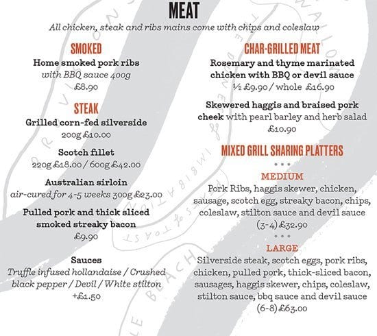 Menu at Esca cafe, London, 160 Clapham High St