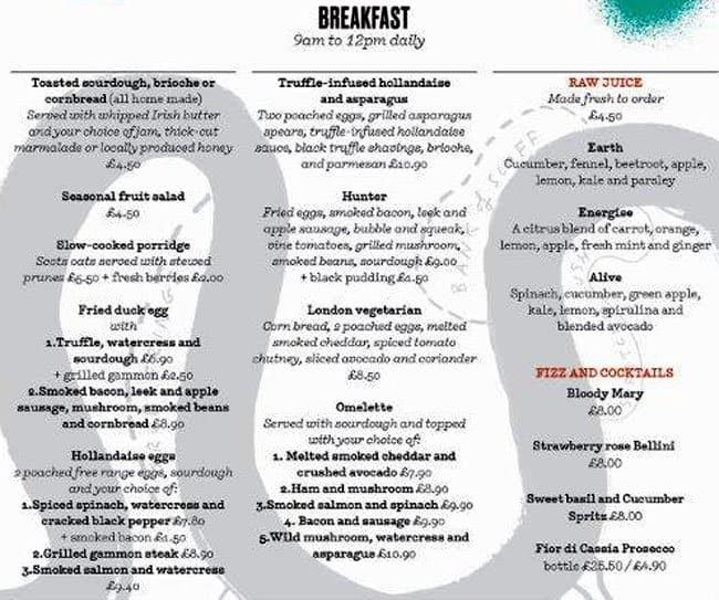 Menu at Esca cafe, London, 160 Clapham High St