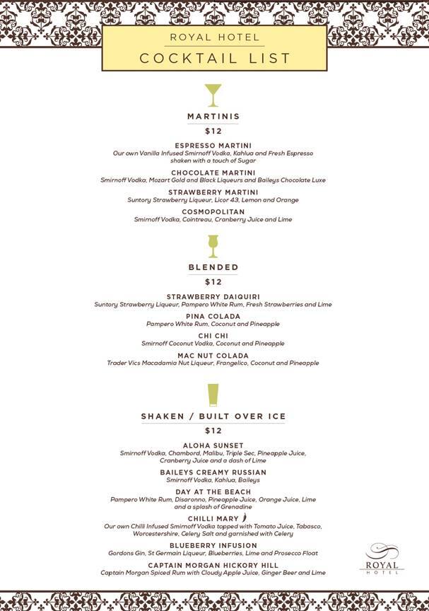 Menu at Royal Hotel Randwick pub & bar, Randwick