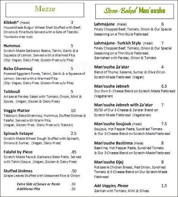 Menu at Byblos Deli restaurant, Bellevue