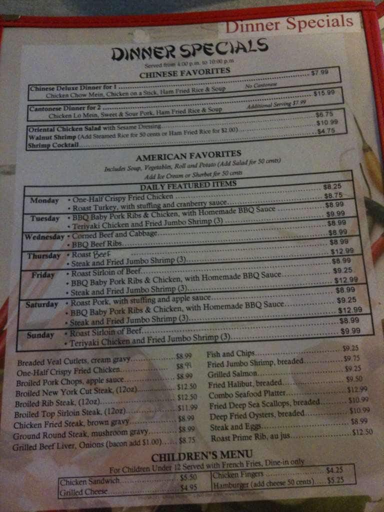 Menu at Kowloon Cafe, West Valley City