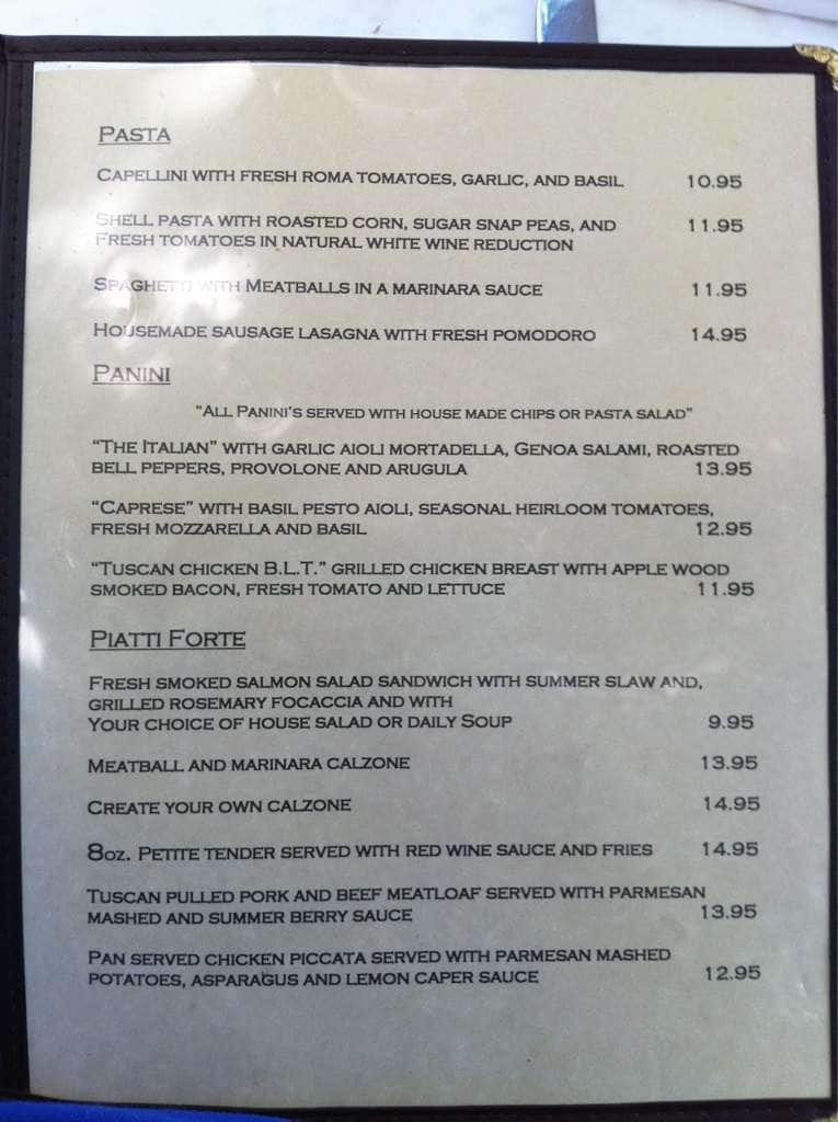 Menu at Tuscany Restaurant, Salt Lake City