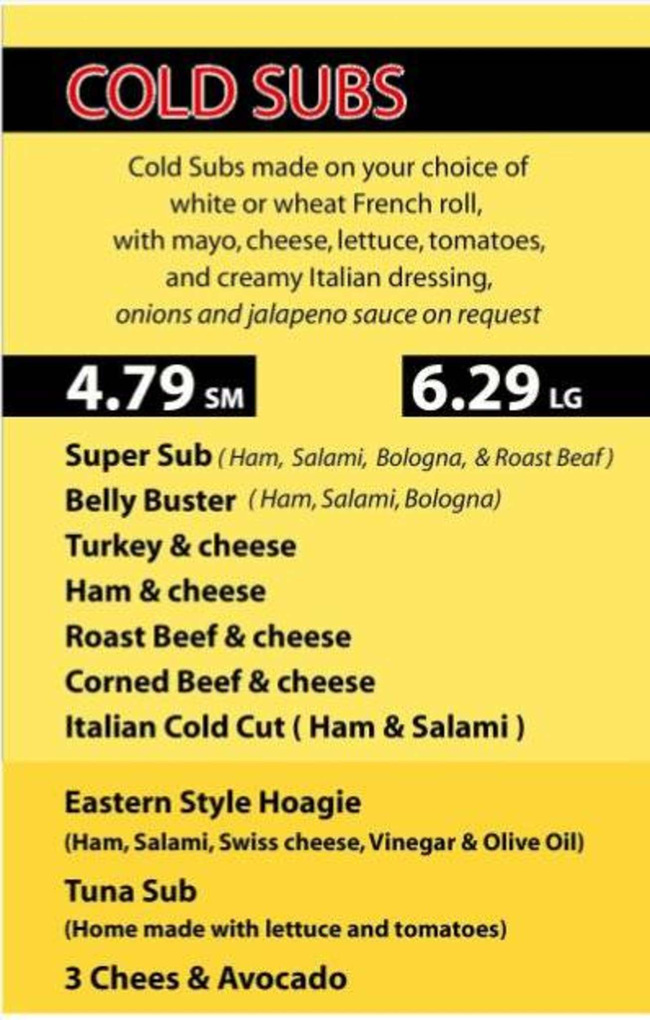 Menu at Bill & Ruth's Subs and Burgers Pryor restaurant, Pryor