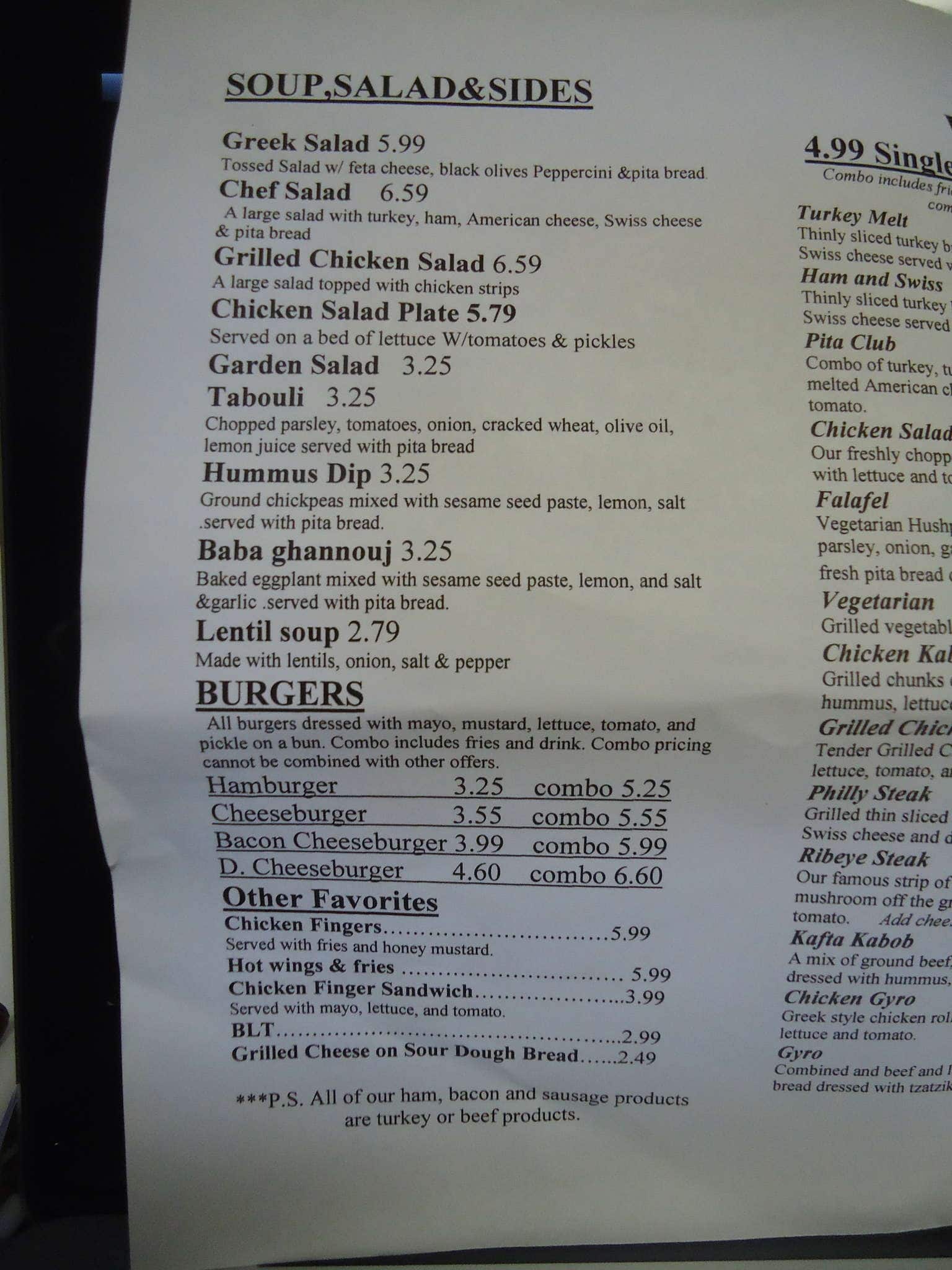 Menu at Hooligans fast food, Tuscaloosa, University Blvd