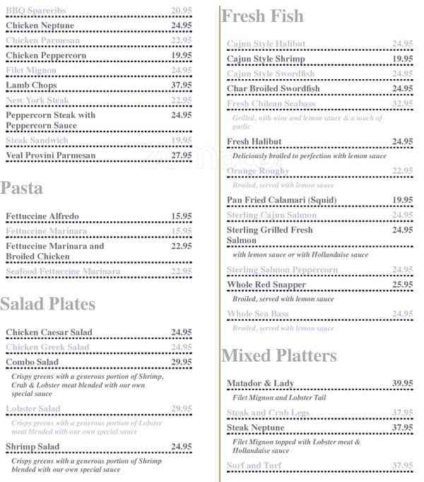 Menu at Scorpio Seafood & Steak House steakhouse, Mississauga