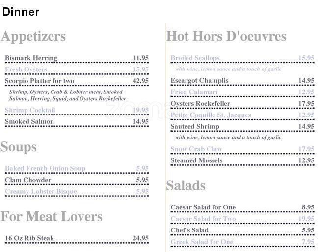 Menu at Scorpio Seafood & Steak House steakhouse, Mississauga