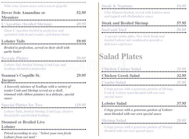 Menu at Scorpio Seafood & Steak House steakhouse, Mississauga