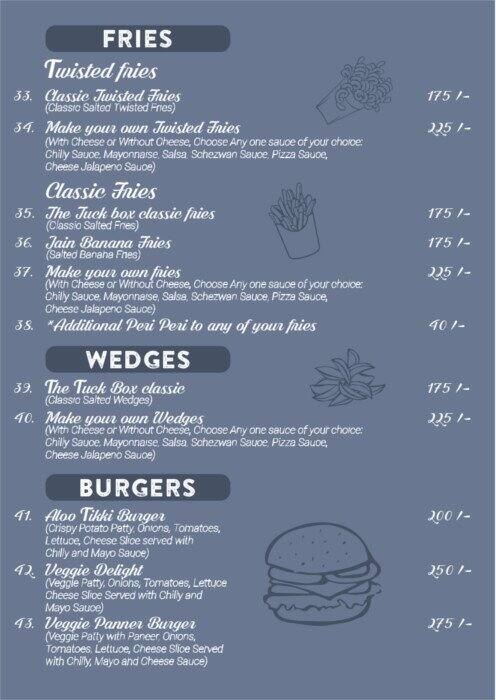 Menu at The Tuck Box, Mumbai, Bhulabhai Desai Road