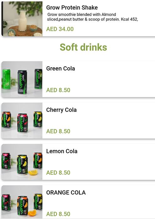 Menu at Grow Healthy Food restaurant, Dubai, Al Awqaf Al Zarooni Building