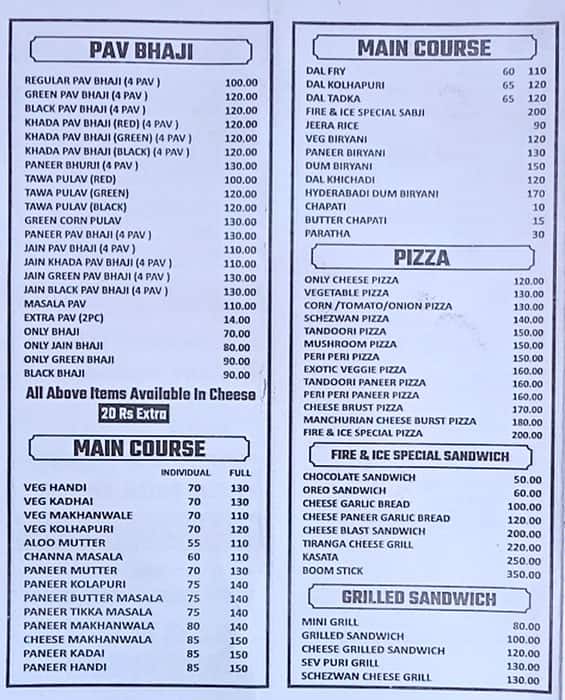 Menu at Fire & Ice - Wow Food, Wow Health, Mumbai