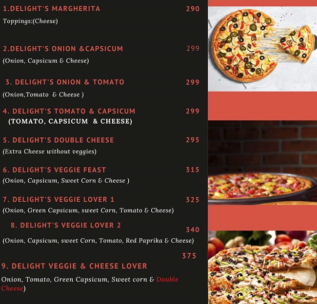 Menu of Delight Pizza And Cakes, Sector 72, Noida
