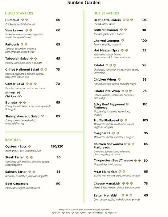 Sunken Garden Dubai Menu | Fasci Garden