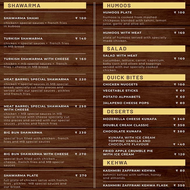 Menu at Meat Barrel, Kochi, 32/375