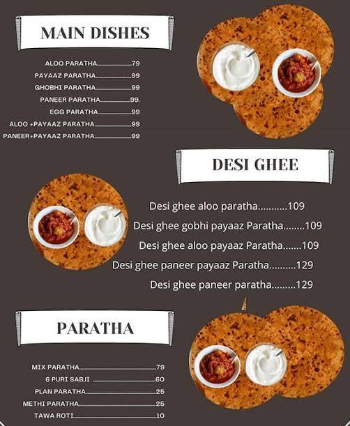 Menu of The Paratha Hub, Pratap Vihar, Ghaziabad