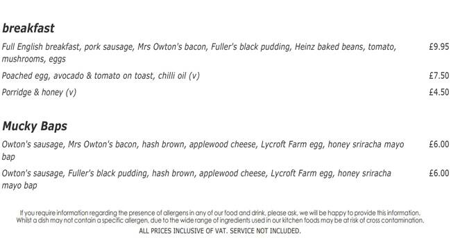 Menu at The Pavilion End, St Paul's pub & bar, London, 23 Watling St