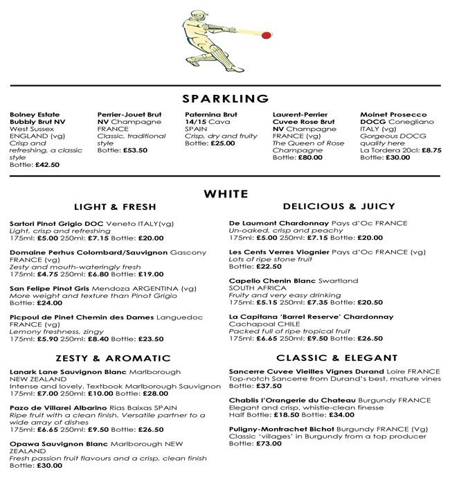 Menu at The Pavilion End, St Paul's pub & bar, London, 23 Watling St