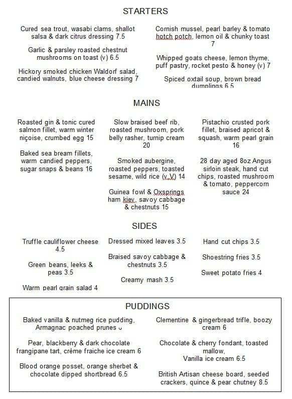 Menu at Duke's Head pub & bar, London, The Dukes Head