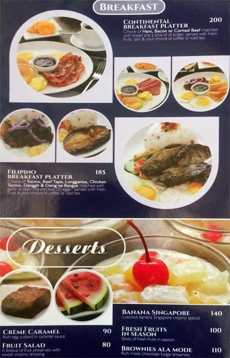 Menu at Atrium Lounge restaurant, Pasay, Atrium Hotel