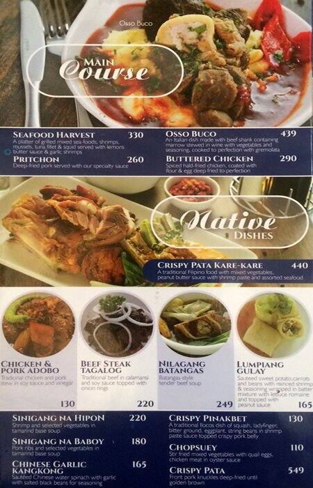 Menu at Atrium Lounge restaurant, Pasay, Atrium Hotel