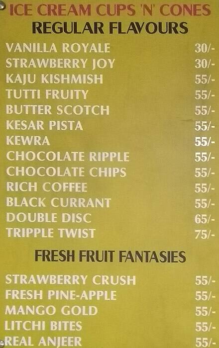 Menu at Jaina Ice Cream Parlour, Jaipur