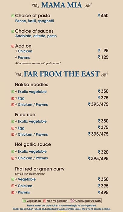 Menu at Kava, Indore