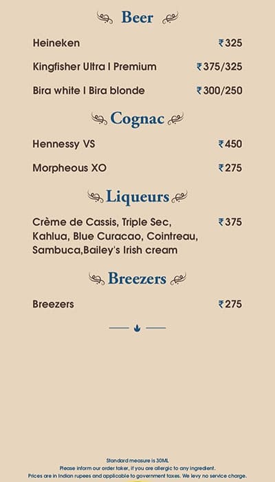 Menu at Kava, Indore