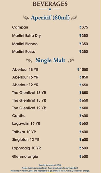 Menu at Kava, Indore