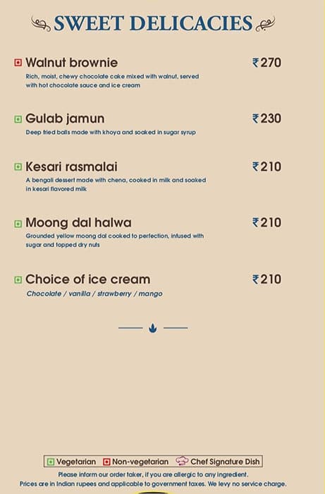 Menu at Kava, Indore