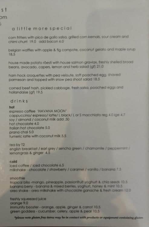 Menu at Cafe Florentine, Brighton