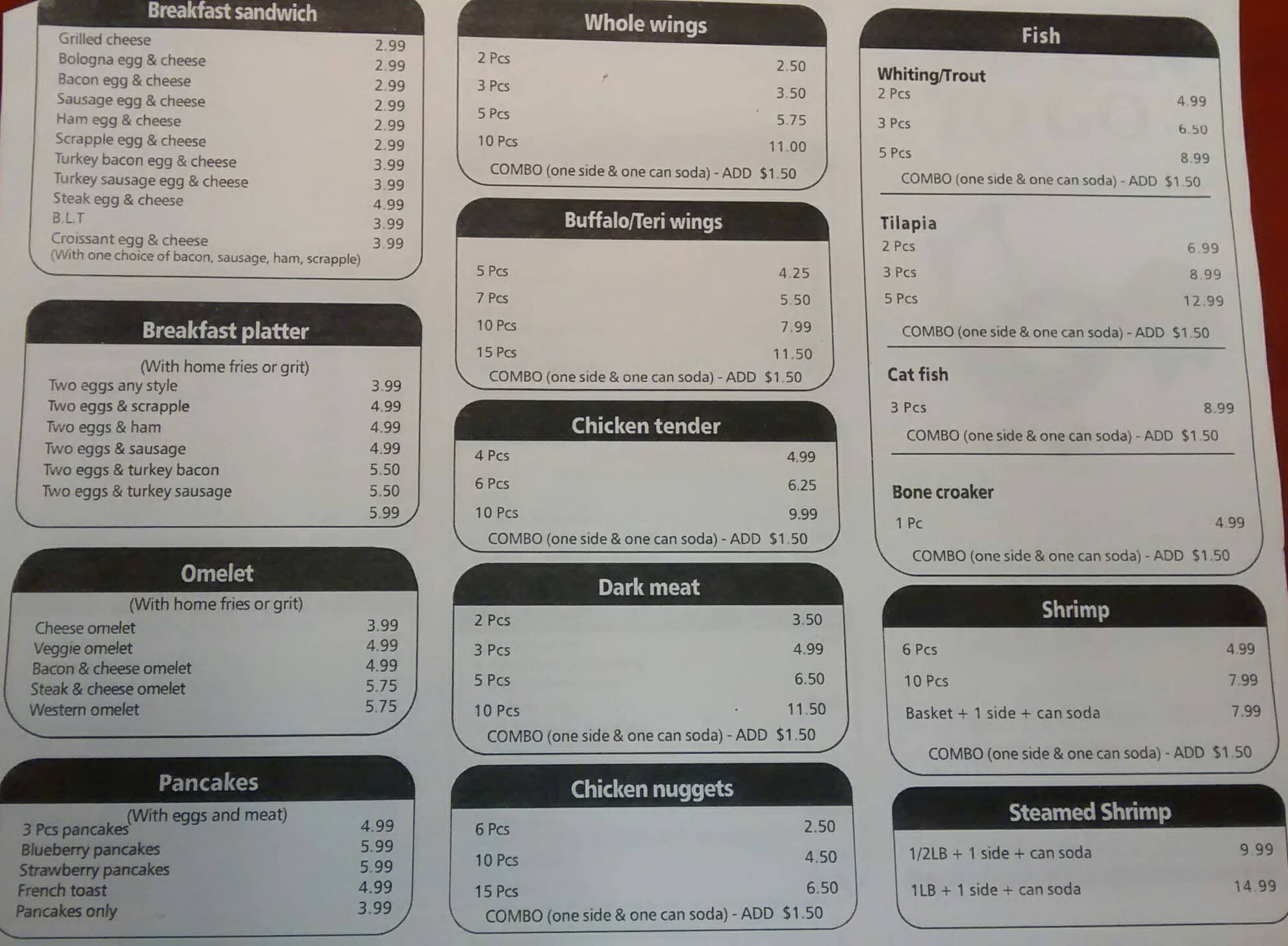 Menu at DC Carryout Chicken restaurant, Washington