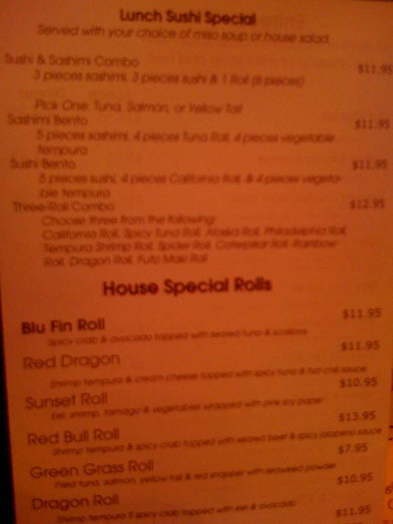 Menu at Blu Fin Sushi & Bar, Springdale