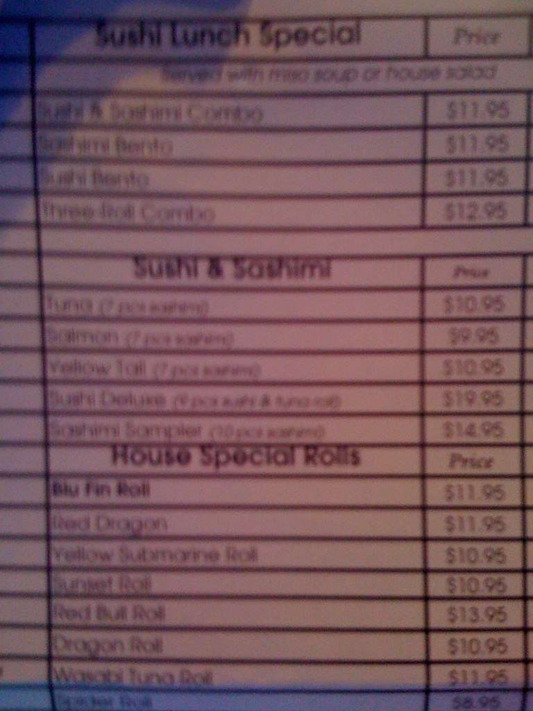 Menu at Blu Fin Sushi & Bar, Springdale