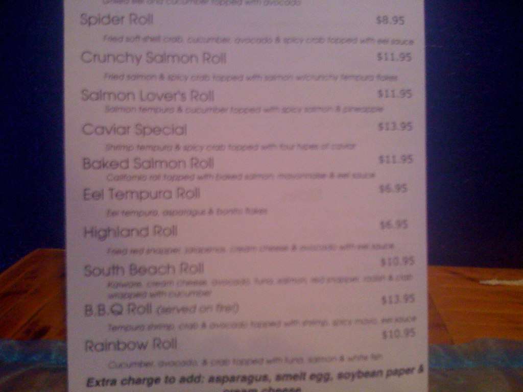 Menu at Blu Fin Sushi & Bar, Springdale