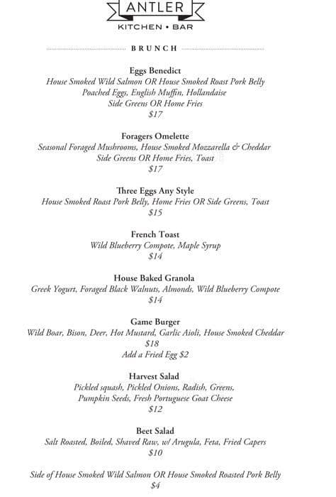 Menu at Antler Kitchen & Bar, Toronto
