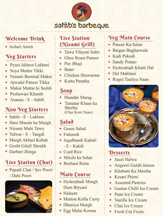 Menu of Sahib’s Barbeque By Ohri’s, Madhapur, Hyderabad
