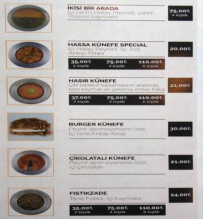 Menu at Kunefe sanatI, Istanbul, Bağdat Cd. No:112 B