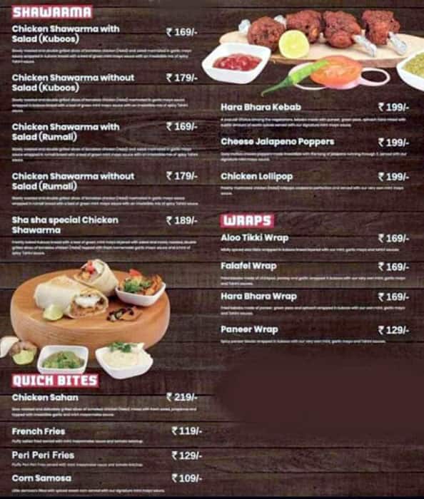 Menu at Sha Sha Shandaar Shawarma, Secunderabad, 70