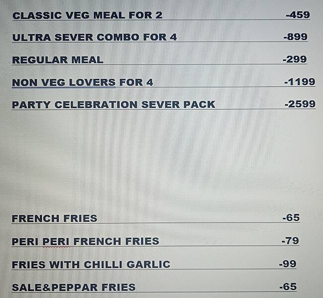 Menu of Pizza Kart, HBR Layout, Bangalore