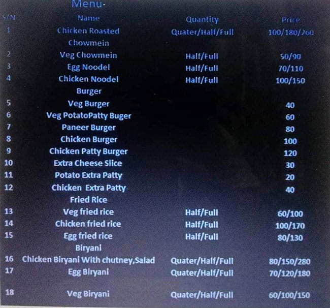 Menu of Huma's Kitchen, Sector 8, Gurgaon