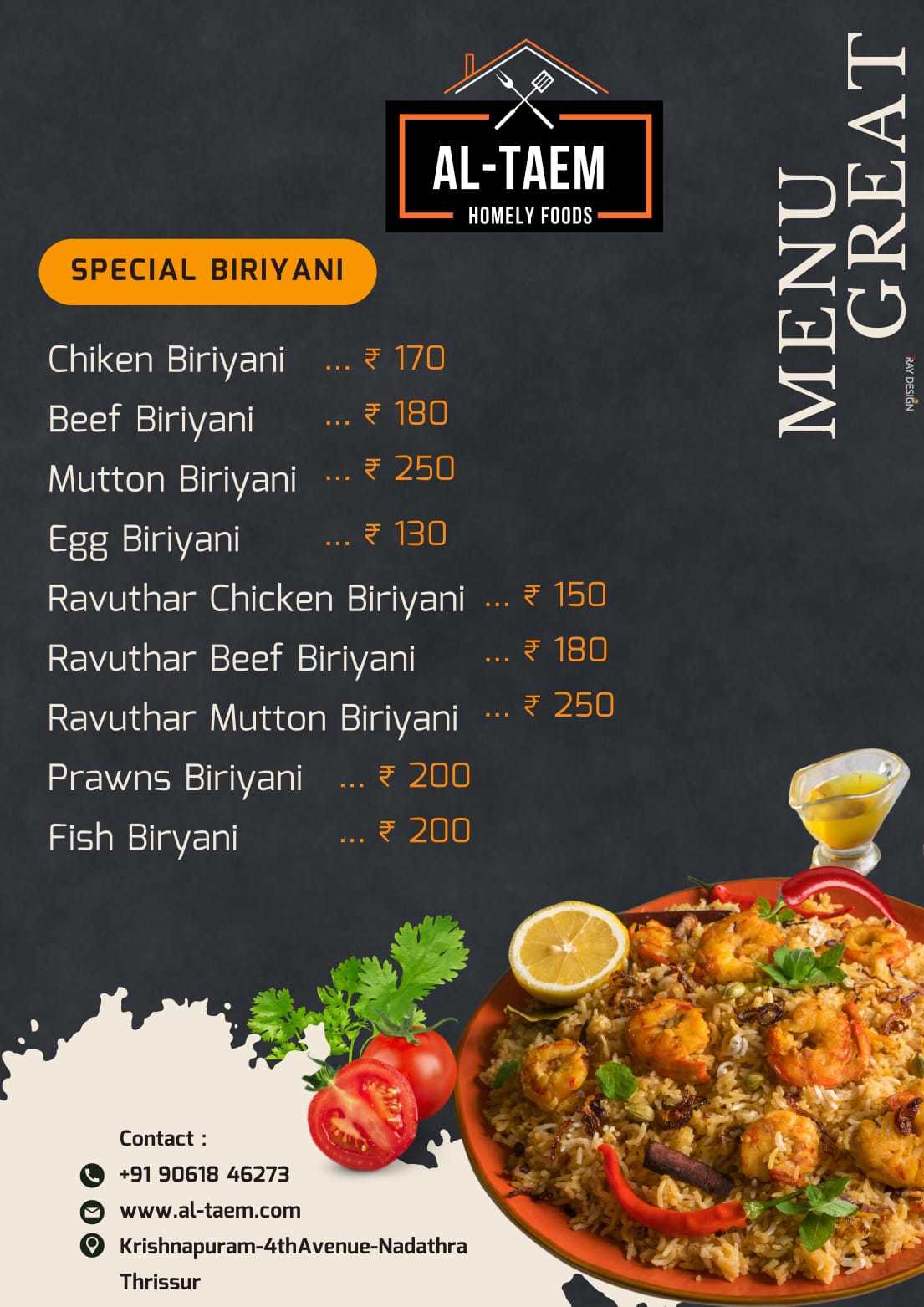 Menu of Altaem Homelyfoods, Mannuthy, Thrissur