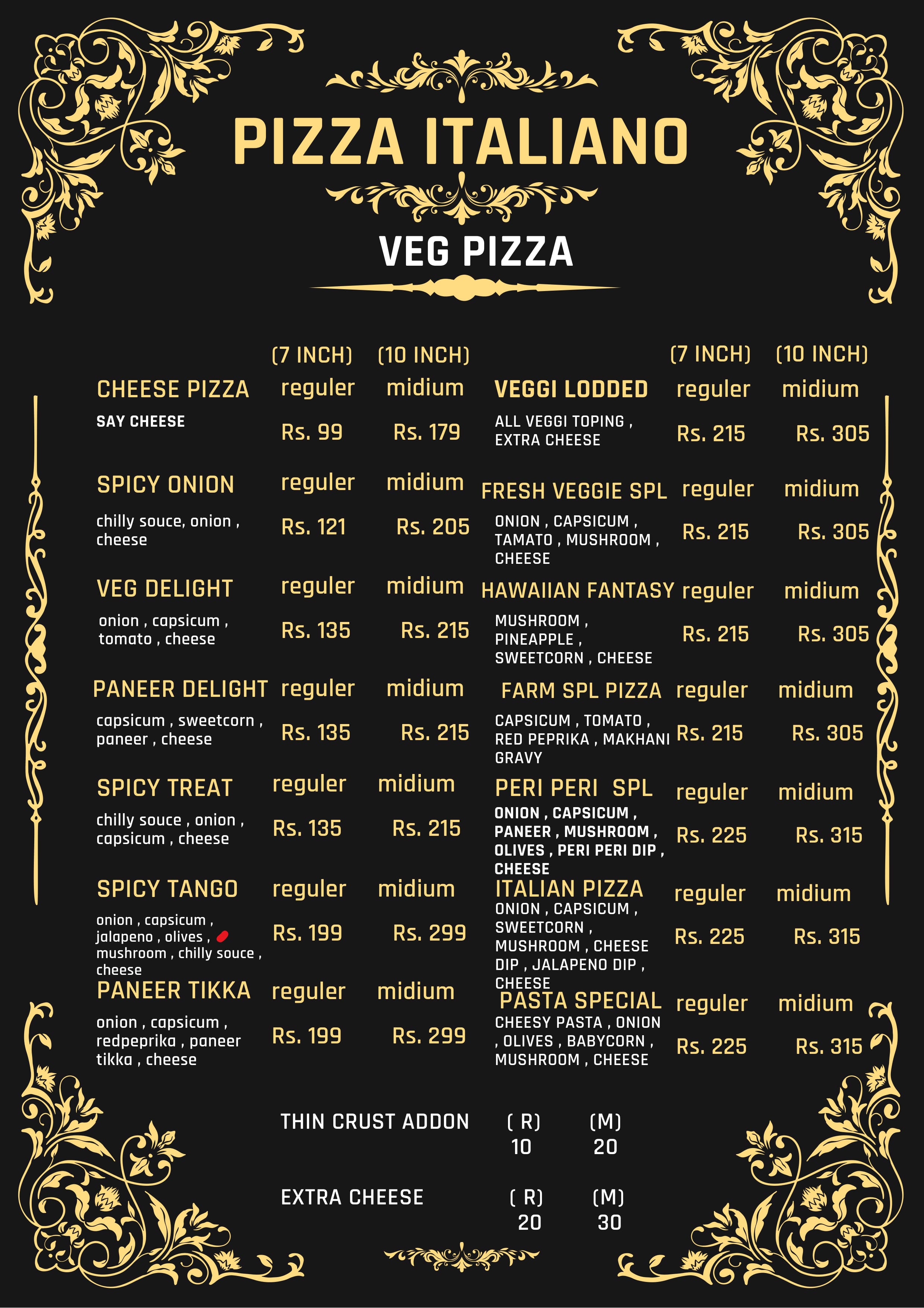 Menu of Pizza Italiano, Aashiana, Lucknow