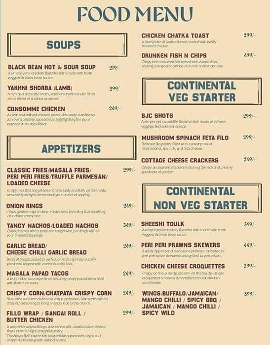 Menu of Kairos Bar & Kitchen, Sainikpuri, Secunderabad