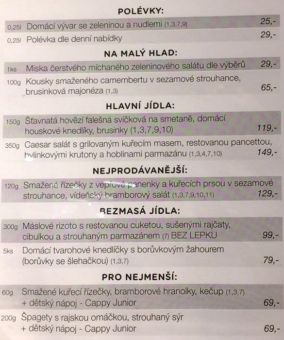 Menu at Kika restaurace cafeteria, Čestlice